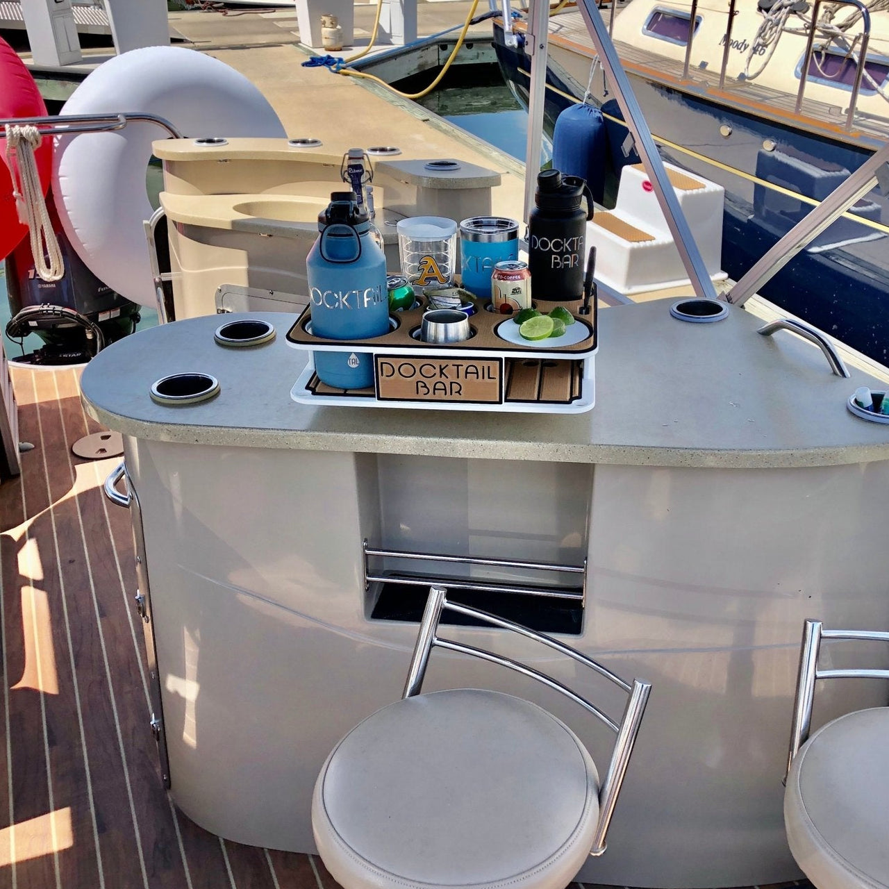Docktail Boat Table and Cup Holder Caddy with SeaSucker Suction Mounts