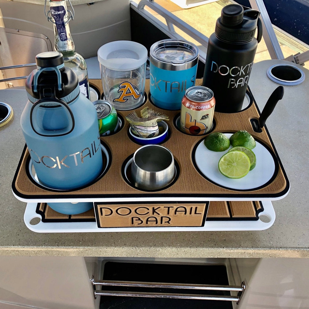 Docktail Boat Table and Cup Holder Caddy with SeaSucker Suction Mounts