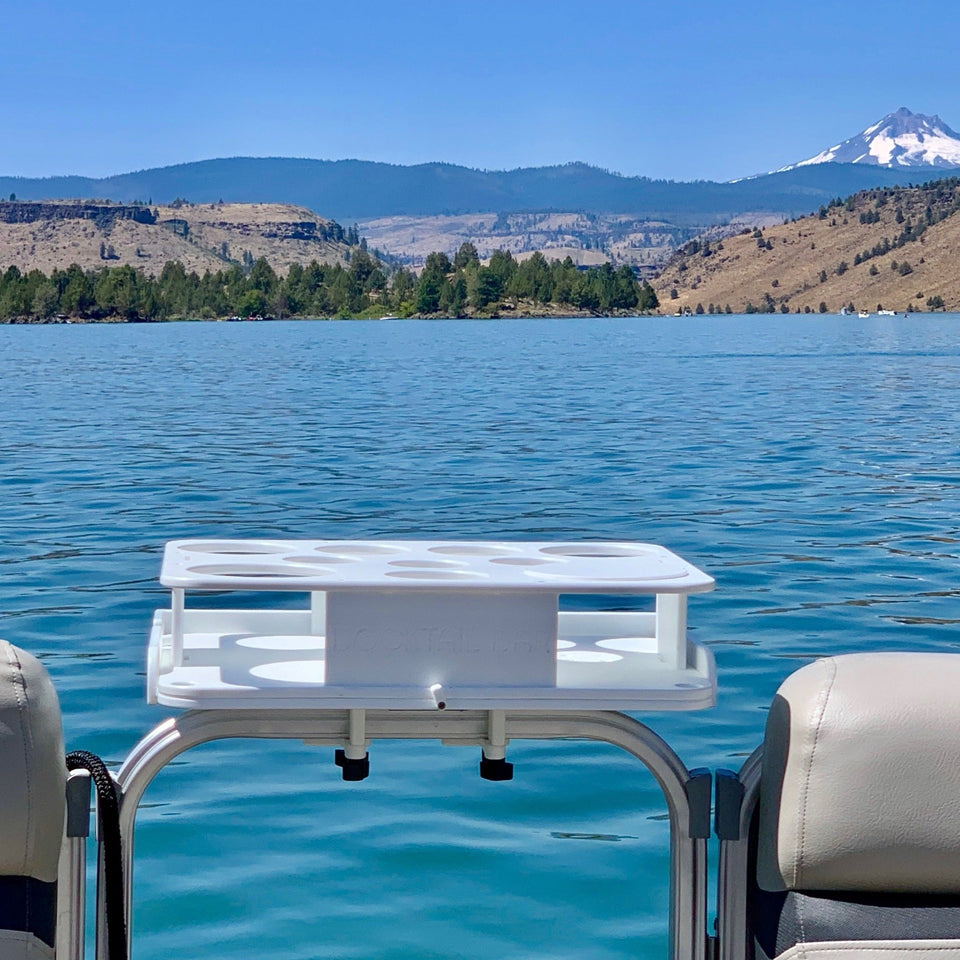 The Docktail Cup Holder and Snack Caddy & Pontoon Boat Rail Mount