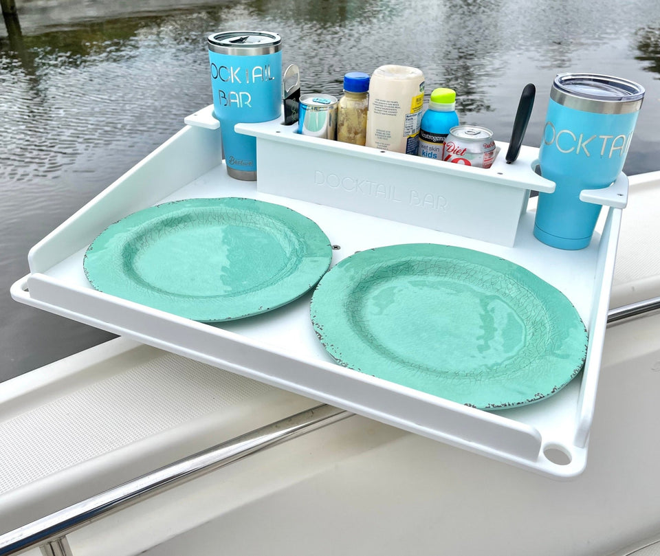 Docktail Boat Utility Table With Cup Holders & Magma Rod Holder Mount ...