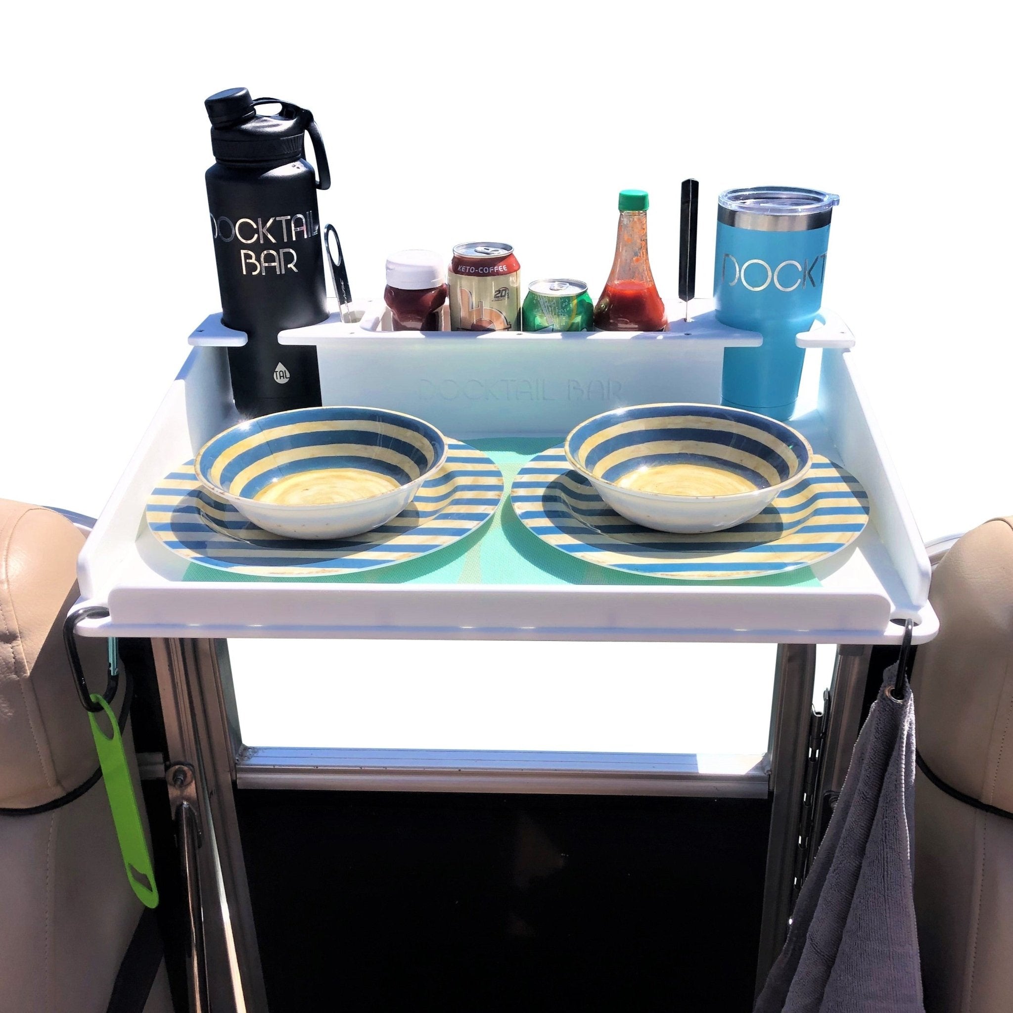 Docktail Utility Table Accessory with Pontoon Boat Rail Mount
