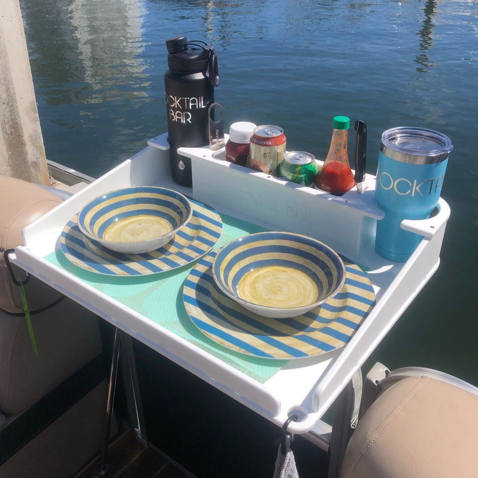 Docktail Utility Table Accessory with Pontoon Boat Rail Mount