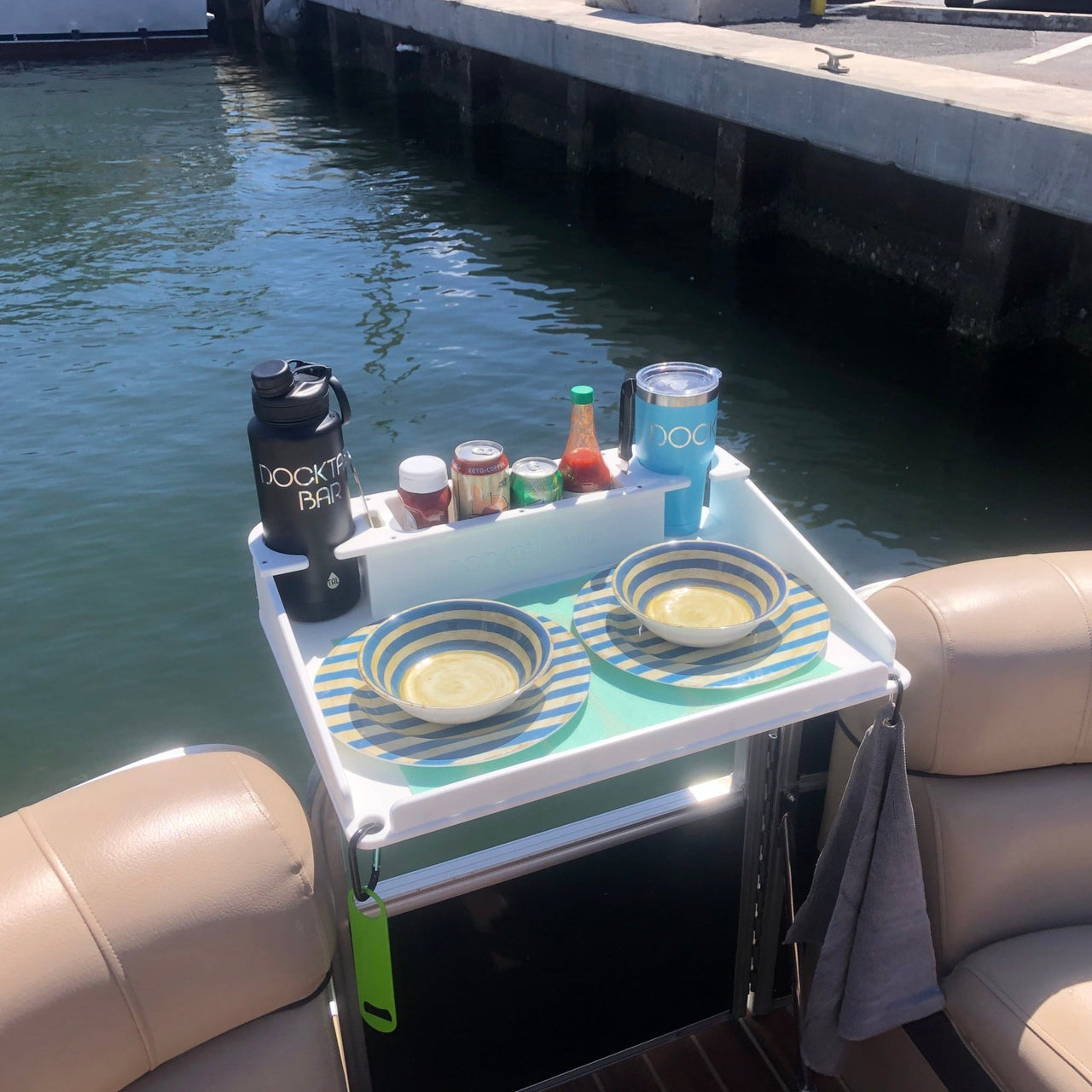 Docktail Utility Table Accessory with Pontoon Boat Rail Mount
