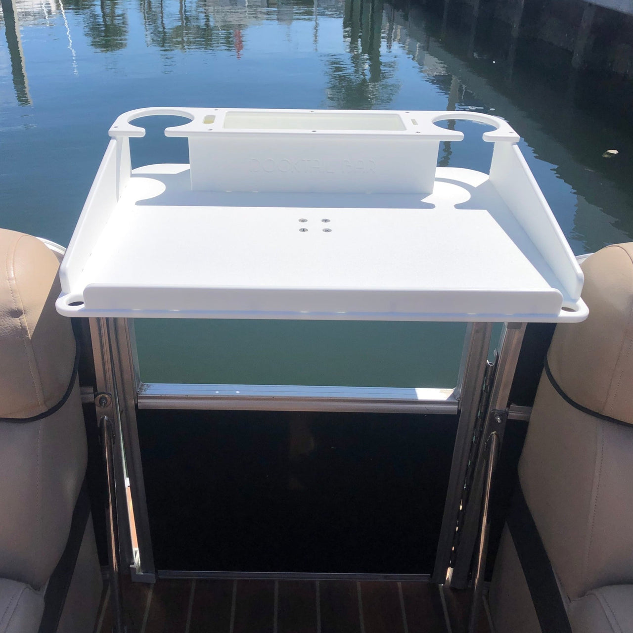 Docktail Utility Table Accessory with Pontoon Boat Rail Mount