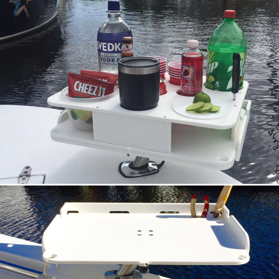Docktail Table Caddy plus Bait Table Combo with Rod Holder Mount