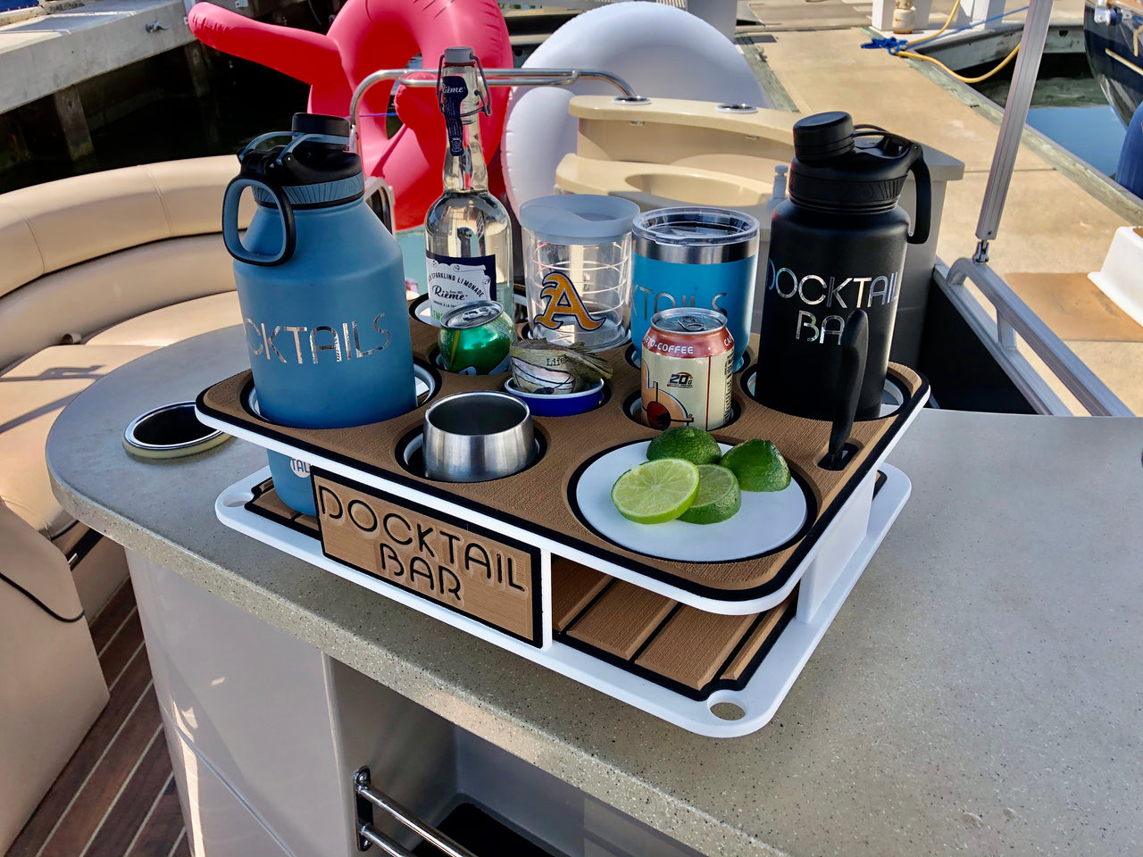 Docktail Boat Table and Cup Holder Caddy with SeaSucker Suction Mounts