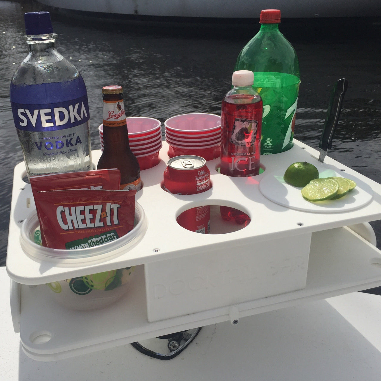 Docktail Table Caddy plus Bait Table Combo with Rod Holder Mount